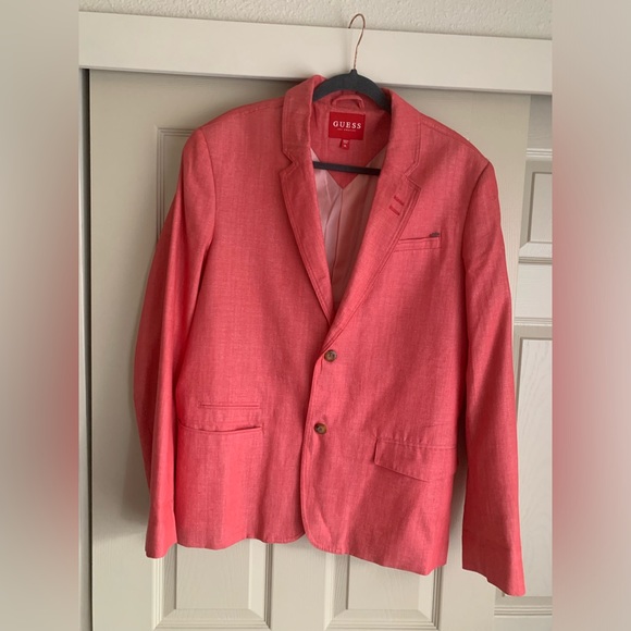 Guess | Jackets & Coats | Guess Men Slim Fit Jacketsuit Top In Salmon ...